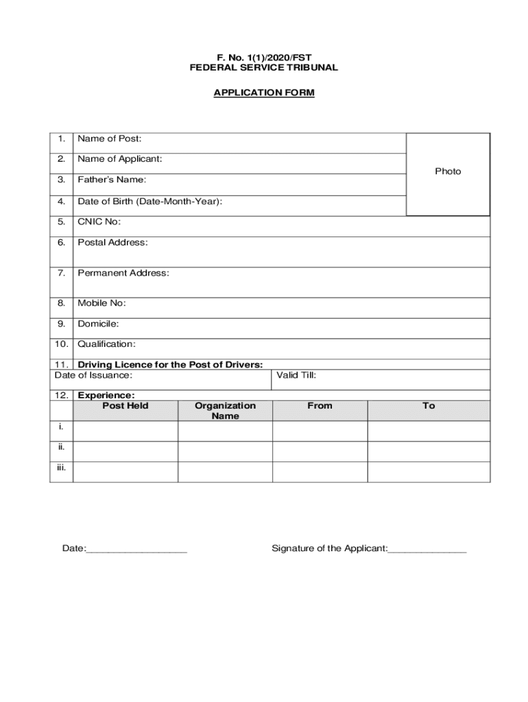 Fillable Online F. No. 1(1)/2020/FST FEDERAL SERVICE TRIBUNAL ...