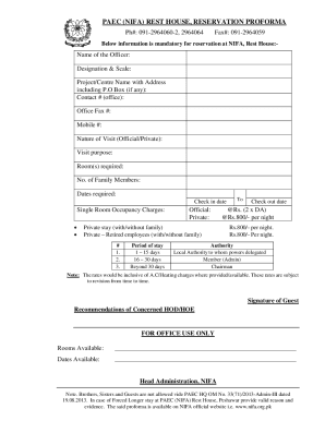 Fillable Online PAEC (NIFA) REST HOUSE, RESERVATION PROFORMA Fax Email ...