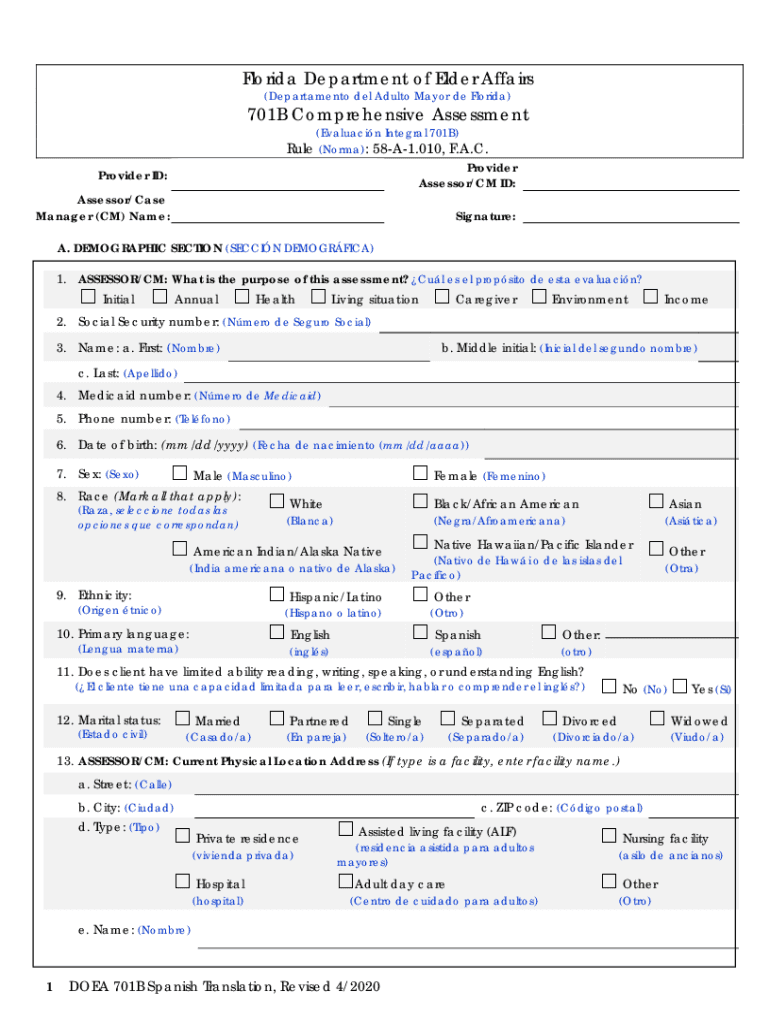 Fillable Online Florida Department of Elder Affair s 701B Comprehensive ...