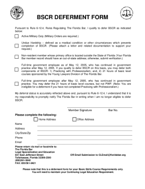 Fillable Online BSCR Deferment Form Fax Email Print - pdfFiller
