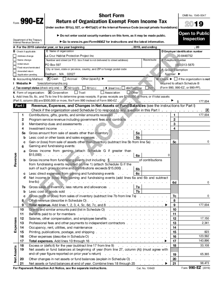 Fillable Online 2020 Form 990-EZ - Internal Revenue Service2019 ...
