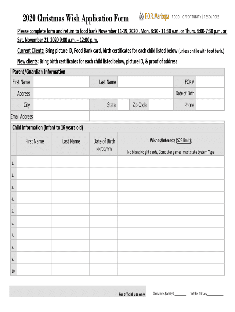 Fillable Online Christmas Intake Form Fax Email Print - pdfFiller