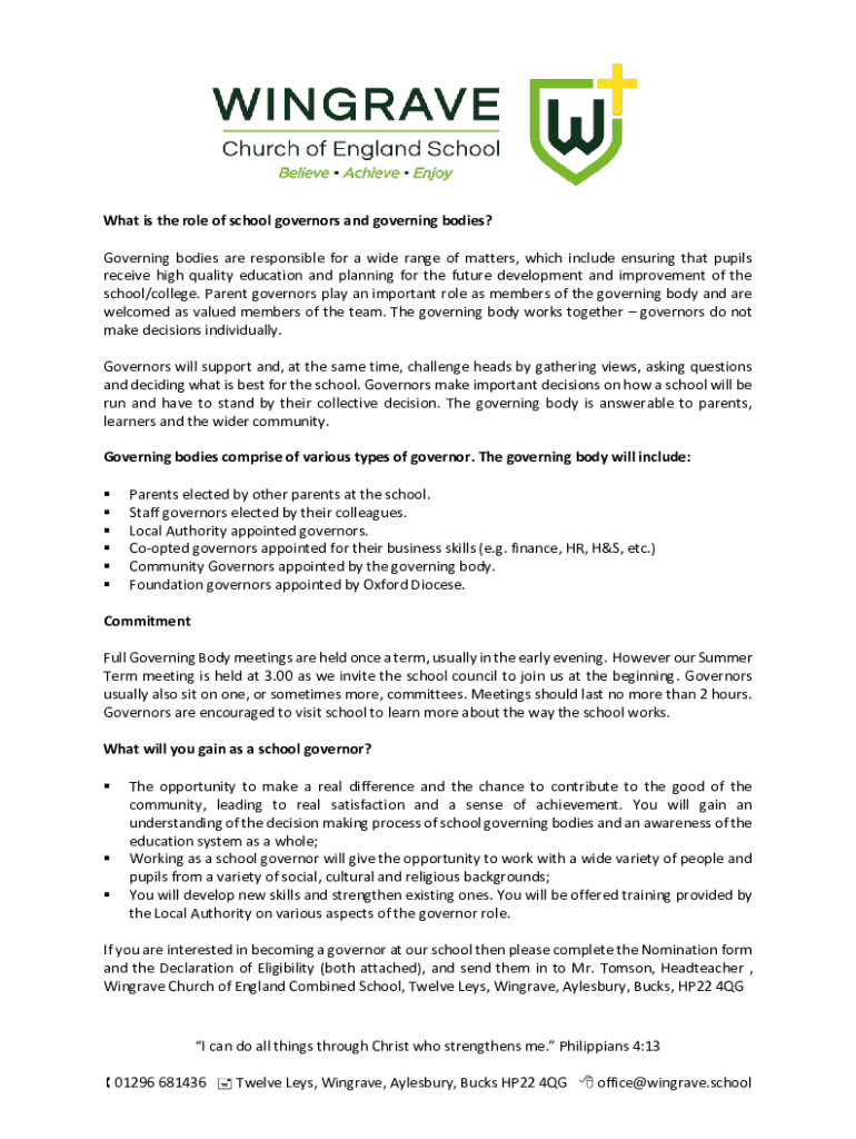 Fillable Online The Role of a School Governor - Governors for Schools ...