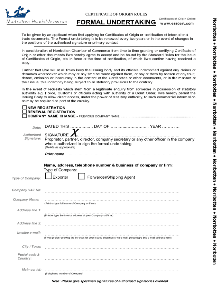 Fillable Online CERTIFICATE OF ORIGIN RULES In www. cert.com FORMAL ...