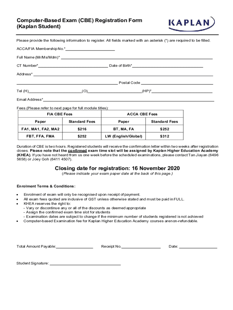 Fillable Online Computer-Based Exam (CBE) Registration Form Fax Email ...