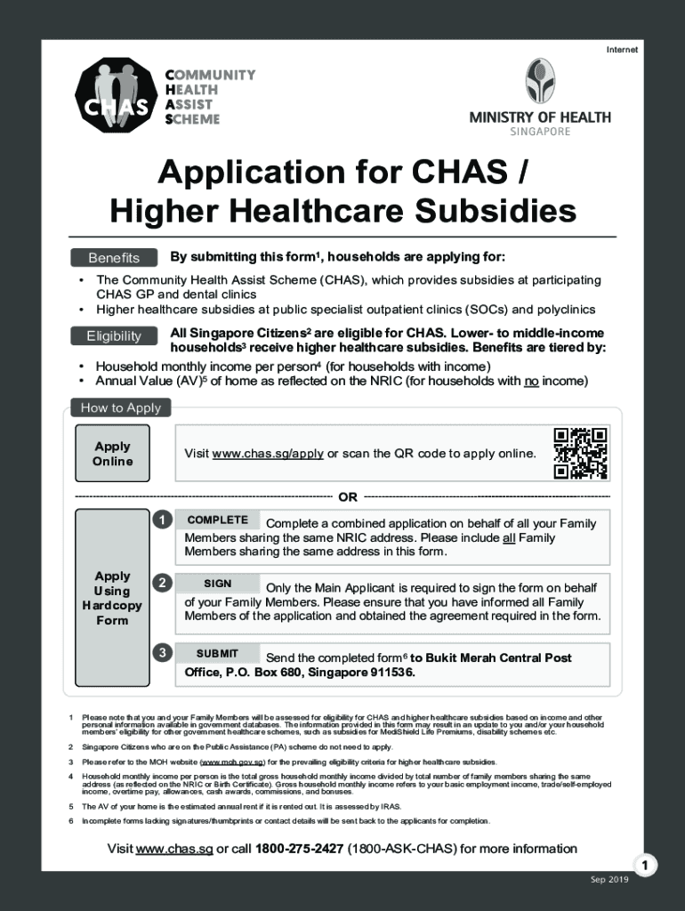 Fillable Online 70000030Application for CHAS-Higher Helthcare Subsidies ...