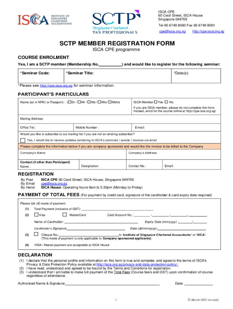 Fillable Online SCTP MEMBER REGISTRATION FORMSCTP MEMBER REGISTRATION ...