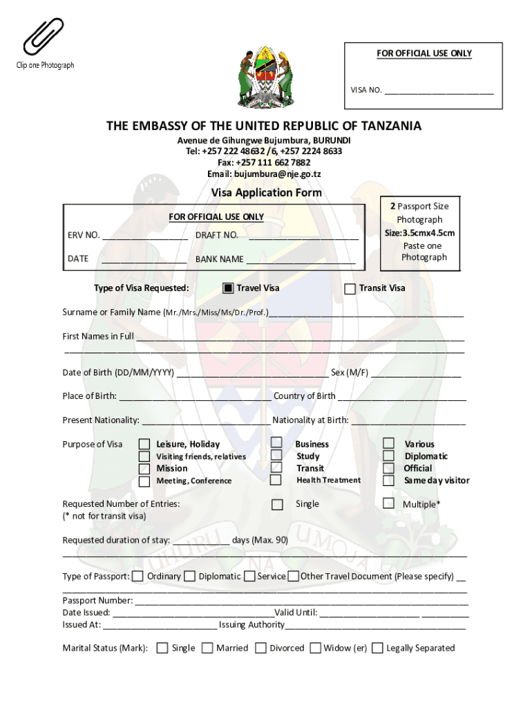 Fillable Online Embassy of the United Republic of Tanzania in Bujumbura ...