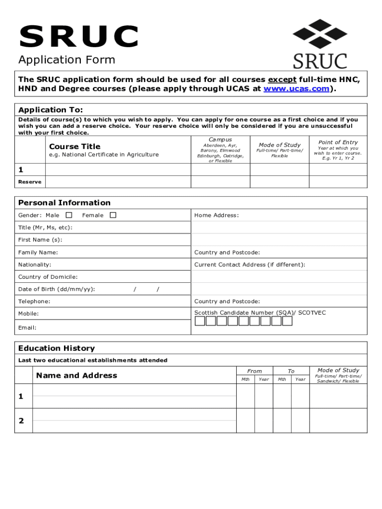 Fillable Online SRUC Application Form - SRUC Fax Email Print - pdfFiller