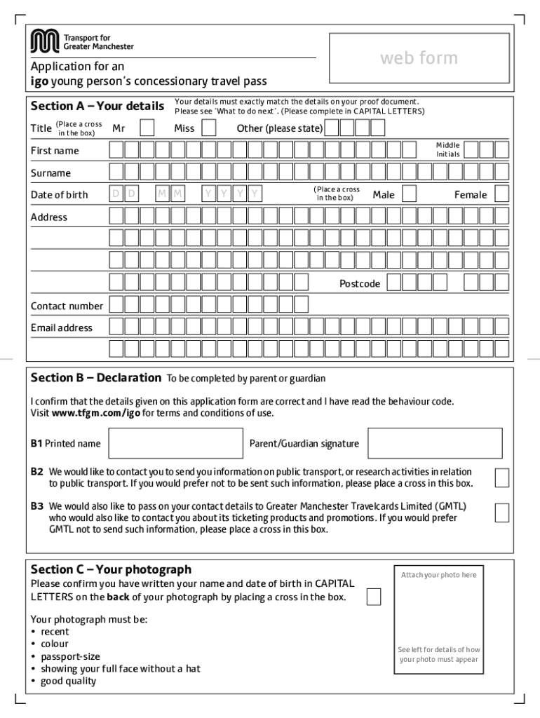 Fillable Online Application for an igo young persons concessionary travel pass Fax Email Print ...