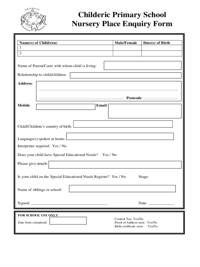 Fillable Online Child Information Form #2Church nursery, Daycare forms ...