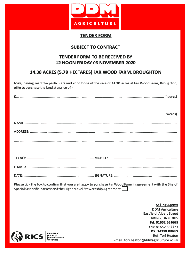 Fillable Online ddmagriculture co FORM OF TENDER AGREEMENT Sample ...