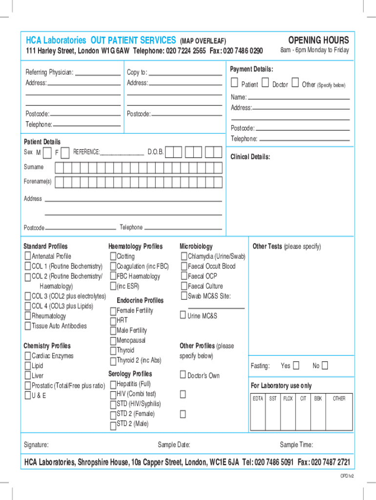 Fillable Online HCA Laboratories OUT PATIENT SERVICES (MAP OVERLEAF ...