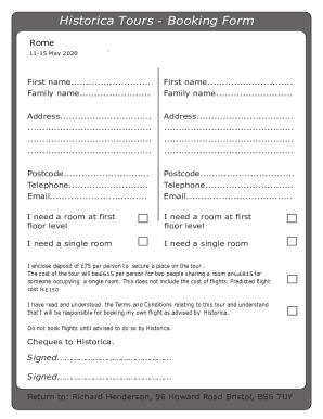 Fillable Online Historica Tours - Booking Form Fax Email Print - pdfFiller