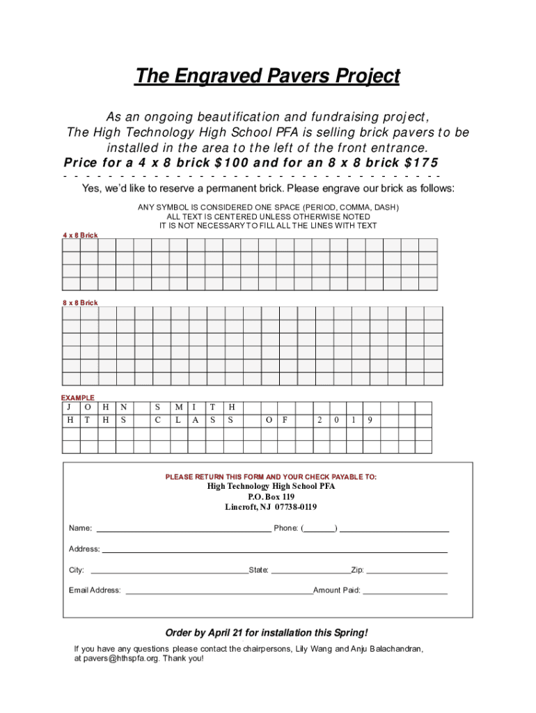 Fillable Online Laser Engraved Bricks and Pavers - Polar ...