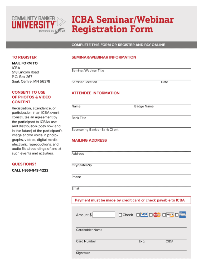 Fillable Online ICBA Seminar/Webinar Registration Form Fax Email Print ...