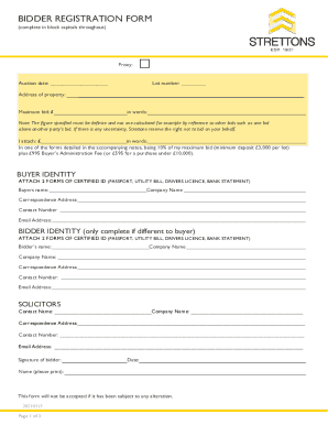 Fillable Online BIDDER REGISTRATION FORM - Strettons Fax Email Print - pdfFiller