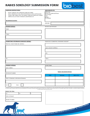 Fillable Online RABIES SEROLOGY SUBMISSION FORM - vet.synlab.co.uk Fax ...