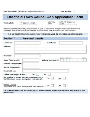 Fillable Online Job Application Form Template - Dronfield Town Council ...