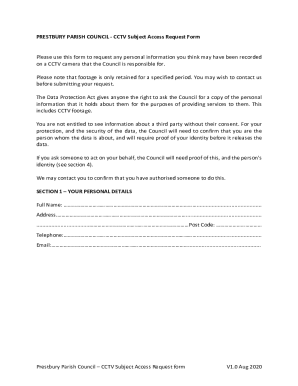 Fillable Online PRESTBURY PARISH COUNCIL CCTV SUBJECT ACCESS REQUEST ...