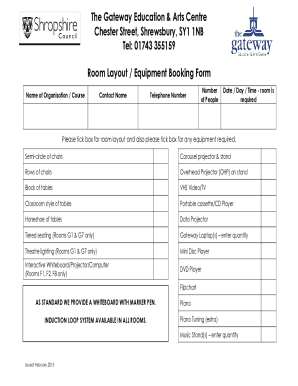 Fillable Online Room Layout / Equipment Booking Form Fax Email Print ...