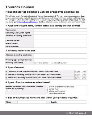 Fillable Online Thurrock Council - Householder or domestic vehicle ...
