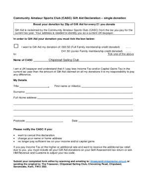 Fillable Online Community Amateur Sports Club (CASC) Gift Aid ...