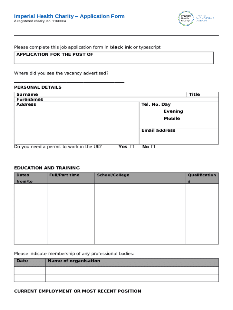 Imperial Health Charity - Application Doc Template | pdfFiller