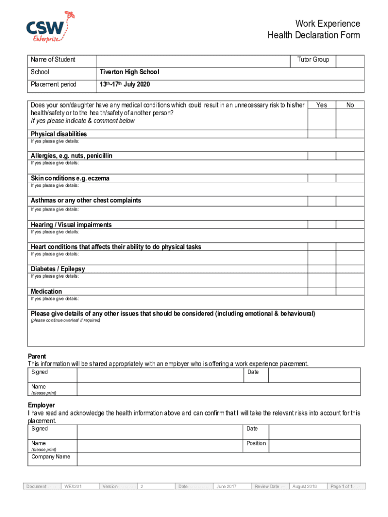 Fillable Online FREE 9+ Sample Employee Health Forms in PDFMS WordFREE ...