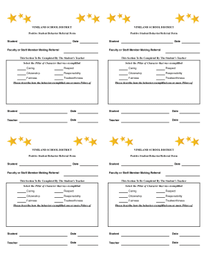Fillable Online vineland k12 ca Positive Student Behavior Referral Form ...