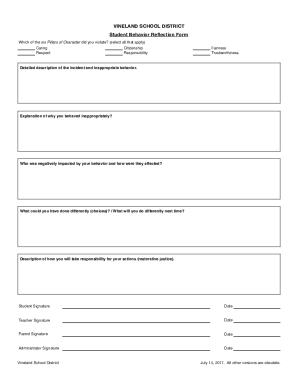 Fillable Online vineland k12 ca Student Refelction Form Fax Email Print ...