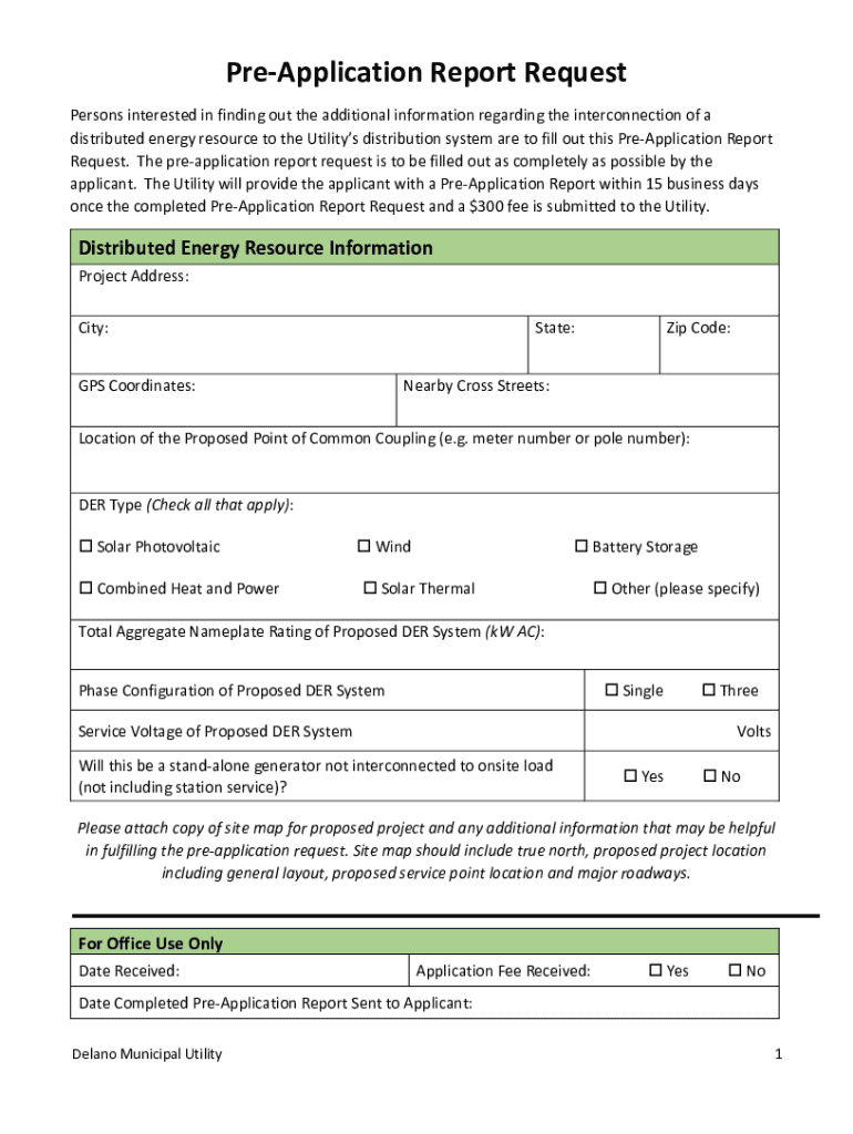 Fillable Online 6 - DER Pre Application Report Request Form Fax Email ...