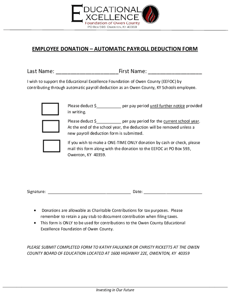 Fillable Online EMPLOYEE DONATION AUTOMATIC PAYROLL DEDUCTION FORM Fax ...