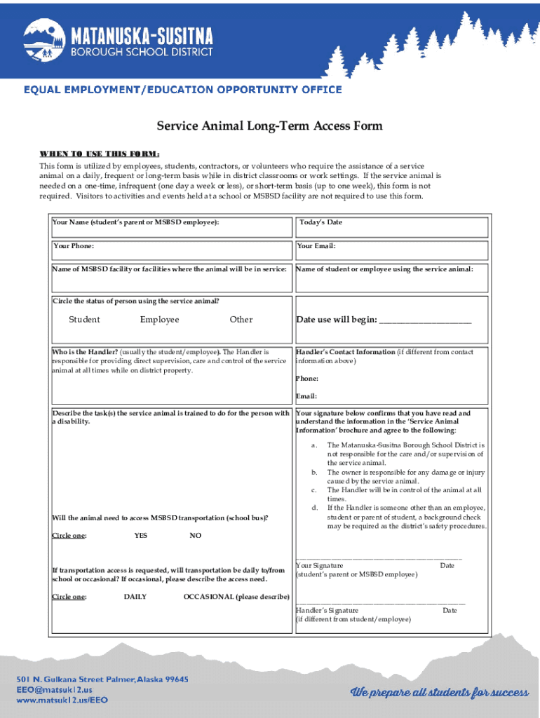Fillable Online MSBSD Service Animal Form Fax Email Print - pdfFiller