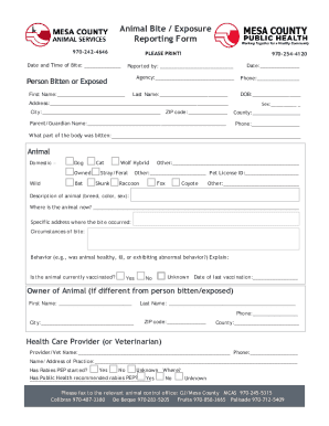 Fillable Online health mesacounty Animal Bite / Exposure Reporting Form ...