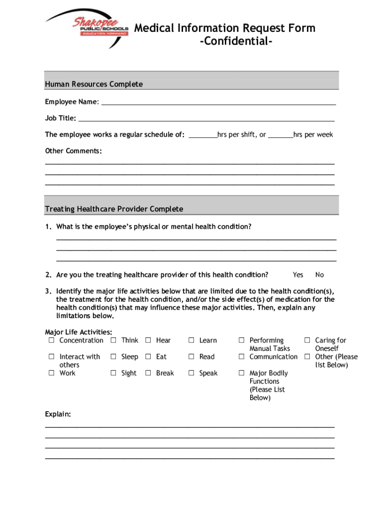 Fillable Online Medical Information Request Form -Confidential- Fax Email Print - pdfFiller