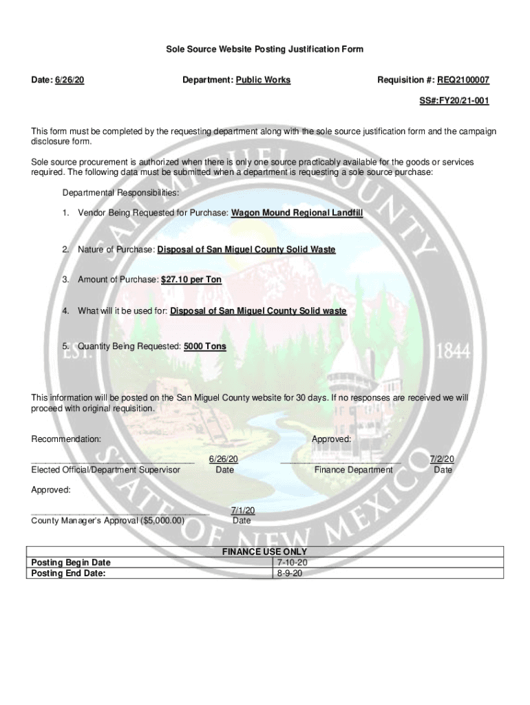 Fillable Online PROCDAS Sole Source Procurement Justification Form ...