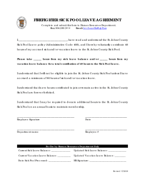 Fillable Online ec sjcfl FIREFIGHTER SICK POOL LEAVE AGREEMENT - St ...