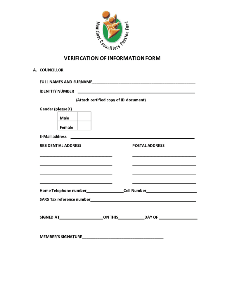 Fillable Online VERIFICATION OF INFORMATION FORM - MCPF Fax Email Print ...