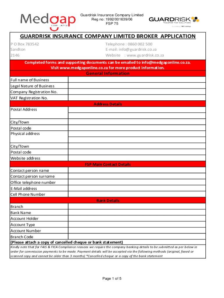 Fillable Online Fillable Online guardrisk insurance company limited ...