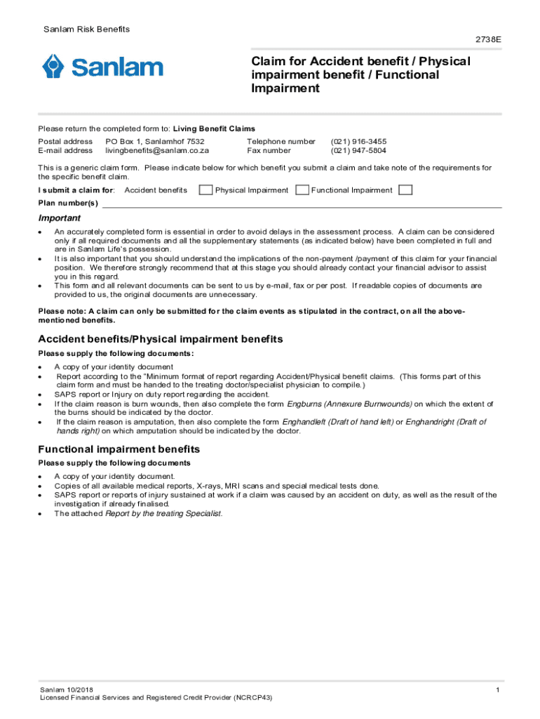 Fillable Online Claim for Lump sum disability benefit and/or monthly ...