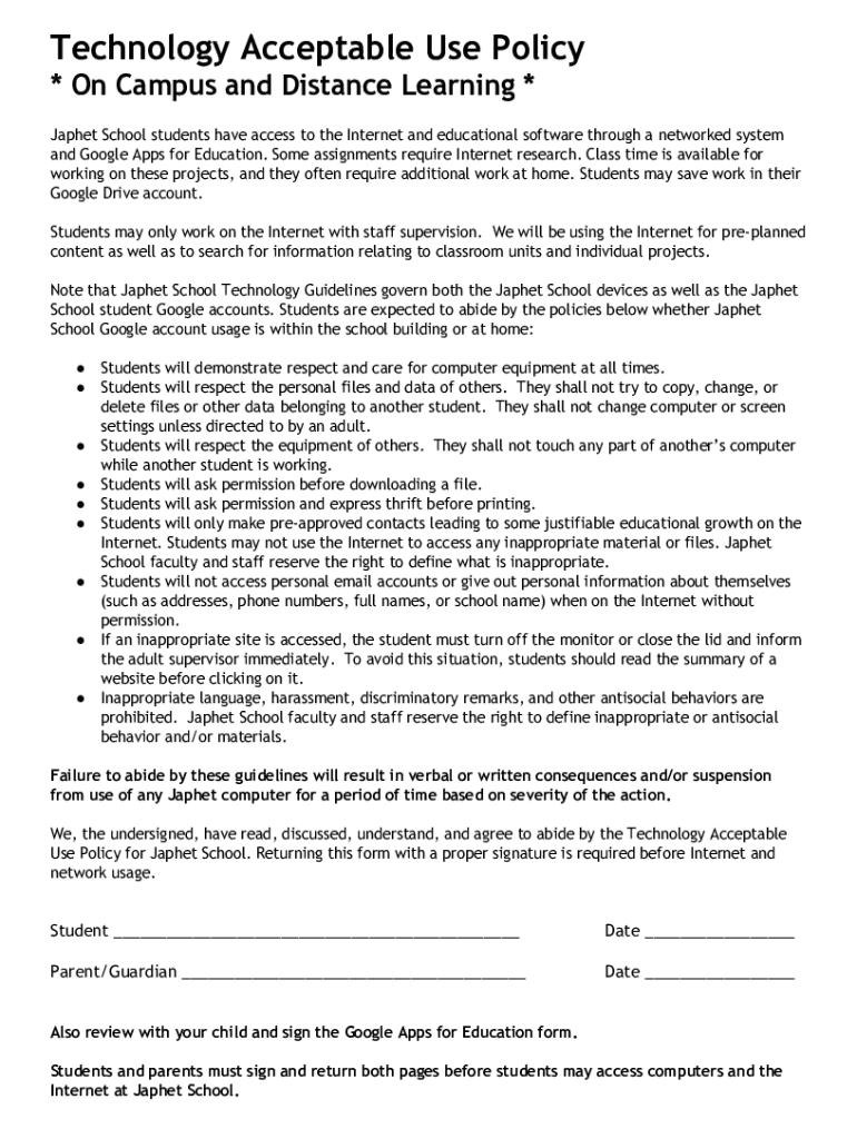 Fillable Online Acceptable Technology Use Policy for students and ...