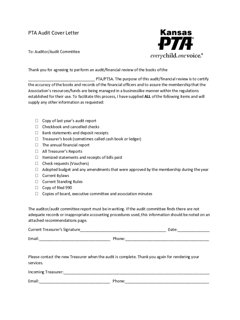 Fillable Online PTA Audit Cover Letter Fax Email Print - pdfFiller
