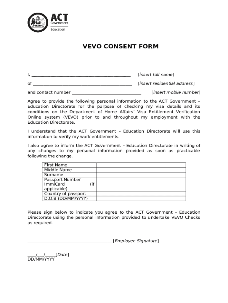 Visa Entitlement Verification Online consent Doc Template | pdfFiller