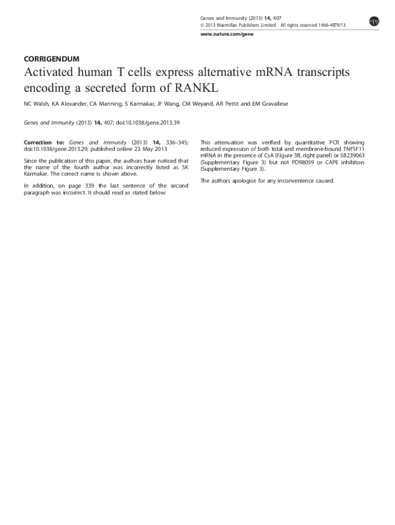 Fillable Online Activated human T cells express alternative mRNA transcripts encoding a secreted ...