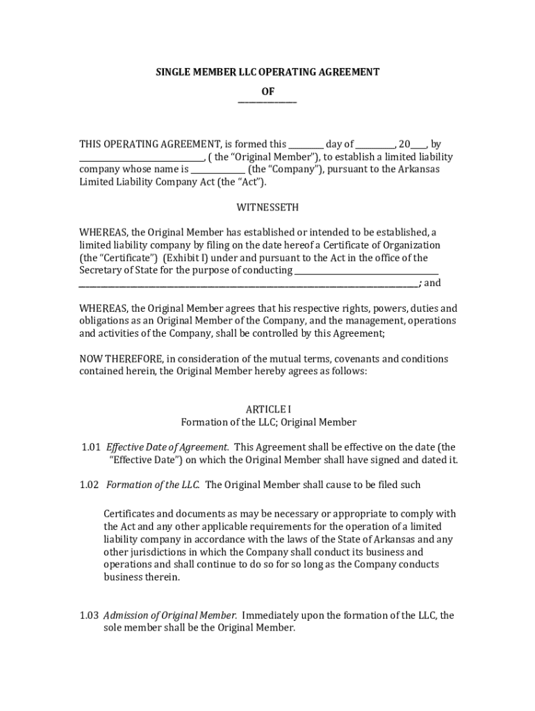 Fillable Online Free LLC Operating Agreement Template Sample - PDF ...