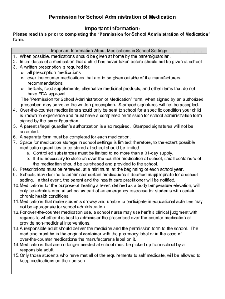 Fillable Online Administering Medication at School: Tips for Parents ...
