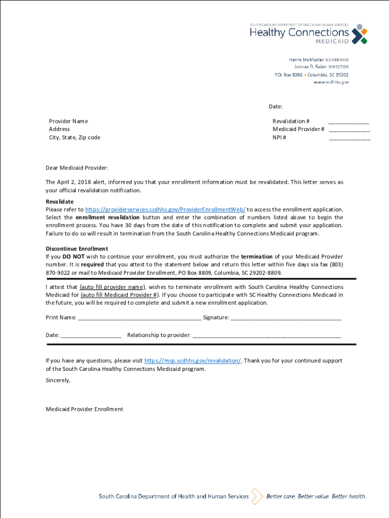 Fillable Online Provider Enrollment Revalidation Letter Fax Email Print ...