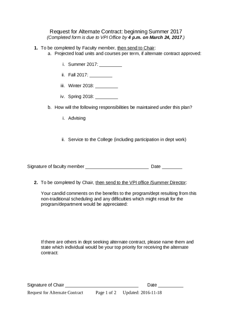 Request for Alternate Contract Doc Template | pdfFiller