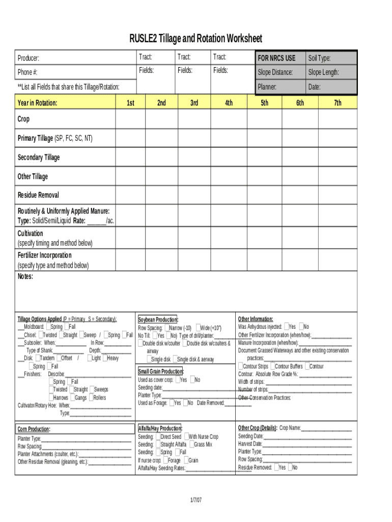 RUSLE2 Tillage Worksheet - nrcs.usda.gov Doc Template | pdfFiller